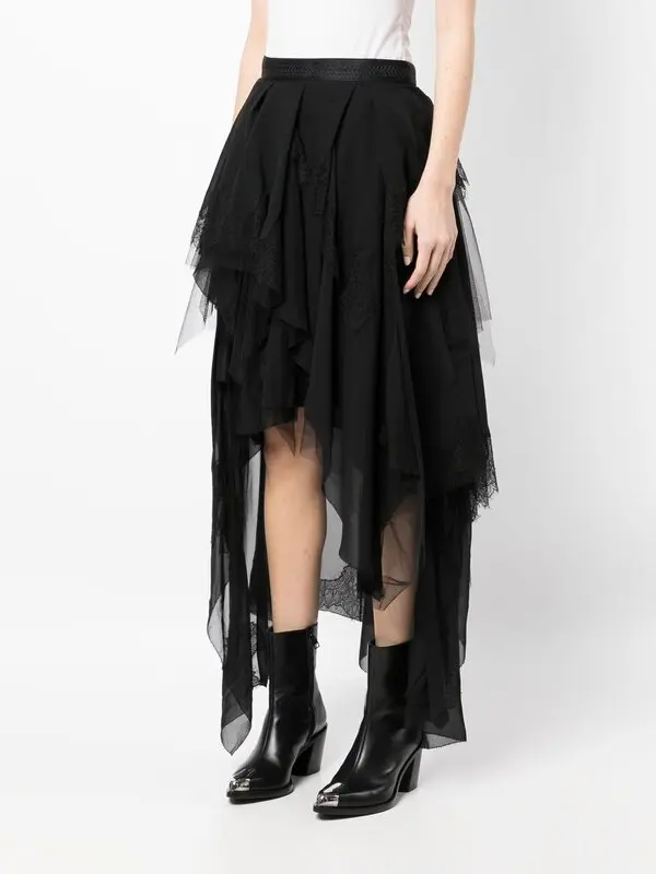 Shiatzy Chen Genesis Asymmetric Tulle-ruffle Skirt