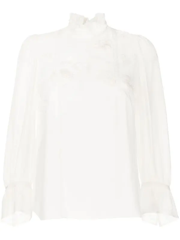 Shiatzy Chen Floral-appliqué Crop-sleeve Blouse