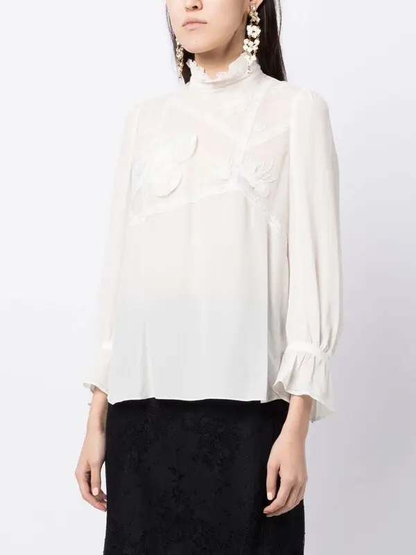 Shiatzy Chen Floral-appliqué Crop-sleeve Blouse