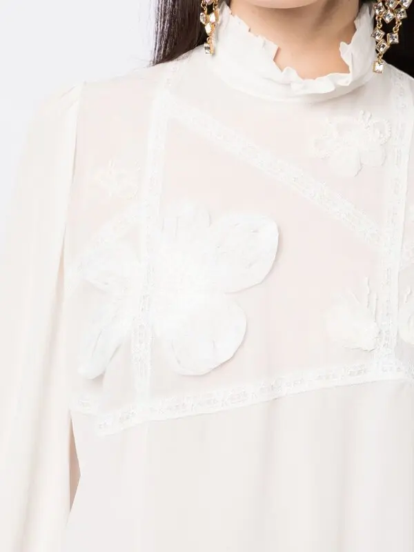 Shiatzy Chen Floral-appliqué Crop-sleeve Blouse