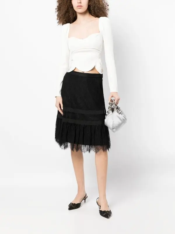 Shiatzy Chen Lace Knee-length A-line Skirt - Black