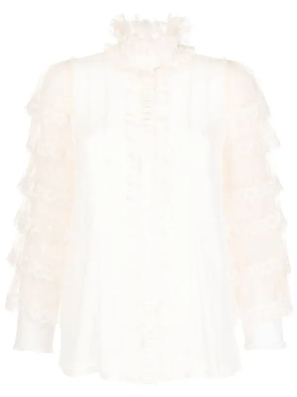 Shiatzy Chen Ruffled Mulberry Silk Blouse