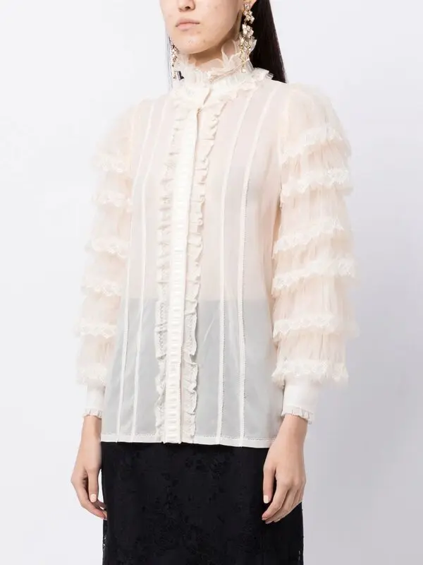 Shiatzy Chen Ruffled Mulberry Silk Blouse
