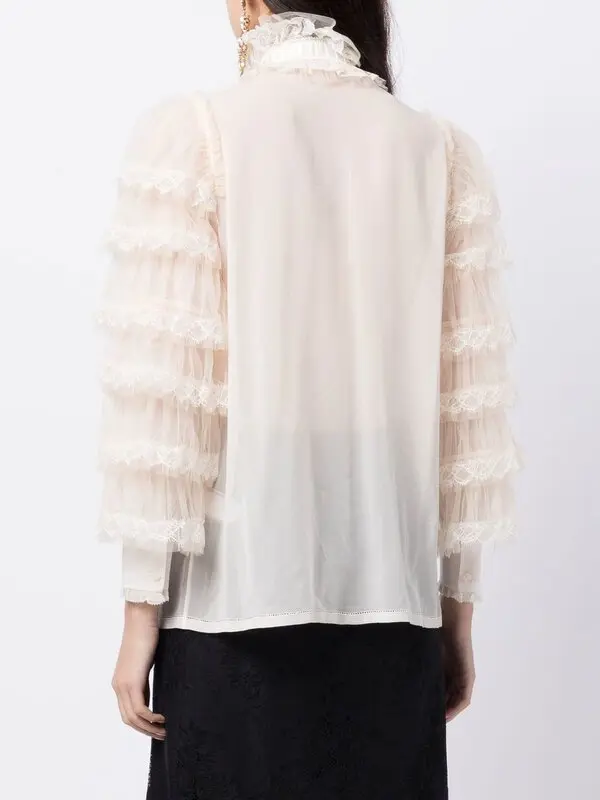 Shiatzy Chen Ruffled Mulberry Silk Blouse