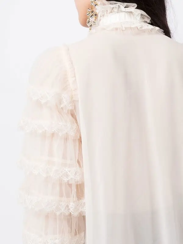 Shiatzy Chen Ruffled Mulberry Silk Blouse