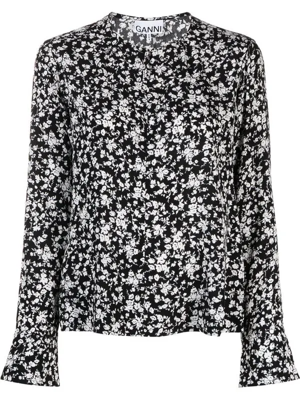 GANNI Floral-print Crepe Blouse