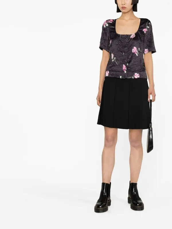 GANNI Floral-print Crinkled Satin Blouse