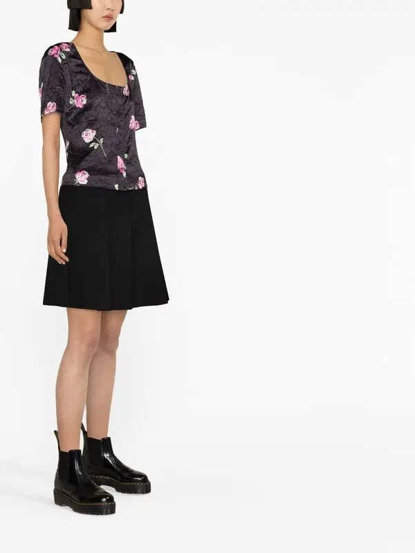 GANNI Floral-print Crinkled Satin Blouse