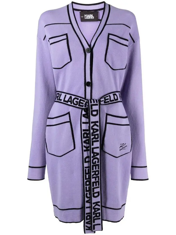 Karl Lagerfeld Contrasting Trim Belted Cardigan-coat - Purple
