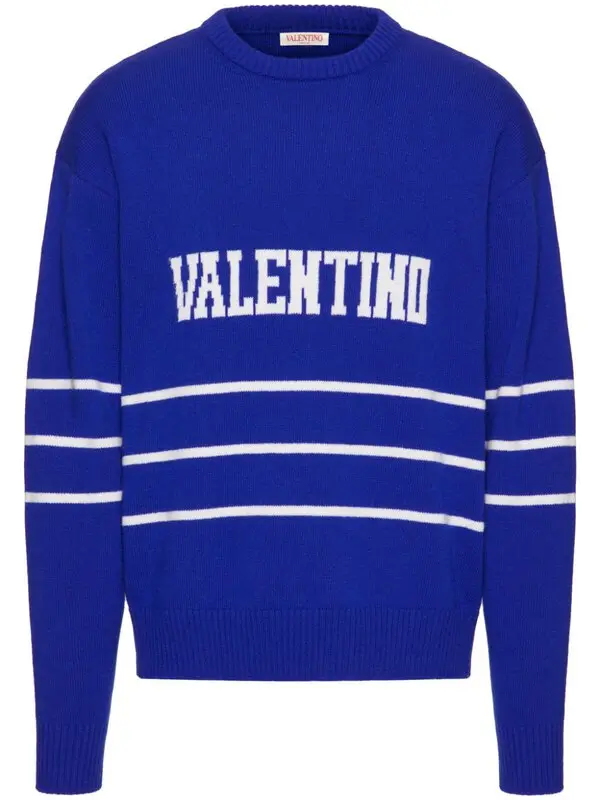 Valentino Garavani Logo-intarsia Crew-neck Jumper - Blue