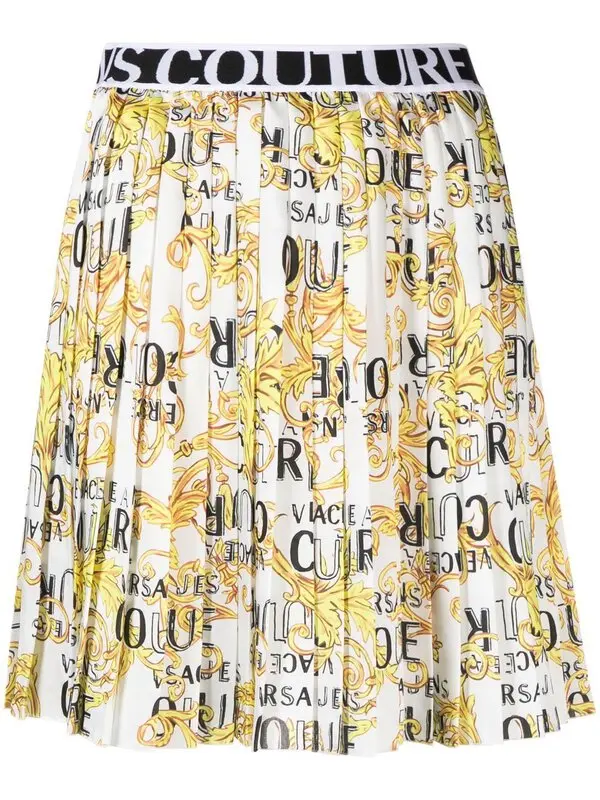 Versace Baroque-print Pleated Mini Skirt - White