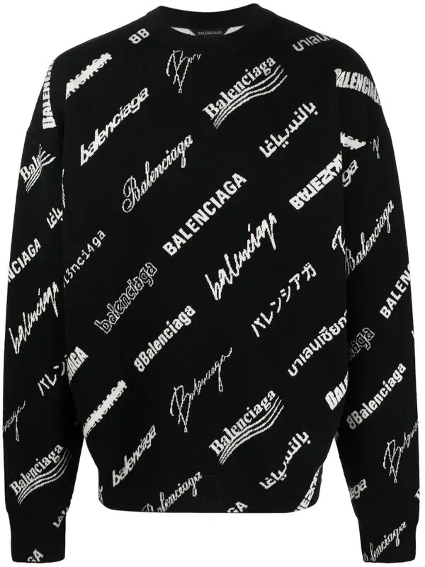 Long Sleeved Balenciaga Jacquard Logo T Shirt Balenciaga Jacquard