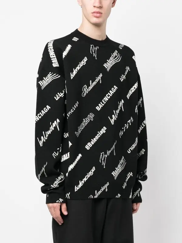 Balenciaga Logo-Print Crew Neck Jumper In Black - 41% Off