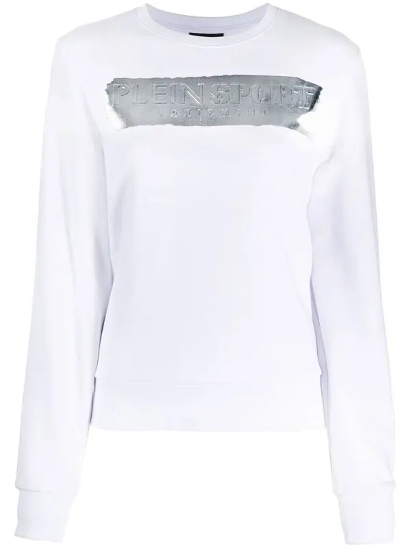 PLEIN SPORT Metallic Logo Cotton Sweatshirt - White