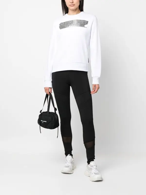 PLEIN SPORT Metallic Logo Cotton Sweatshirt - White