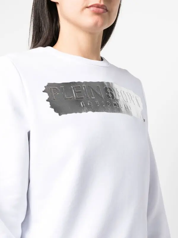 PLEIN SPORT Metallic Logo Cotton Sweatshirt - White