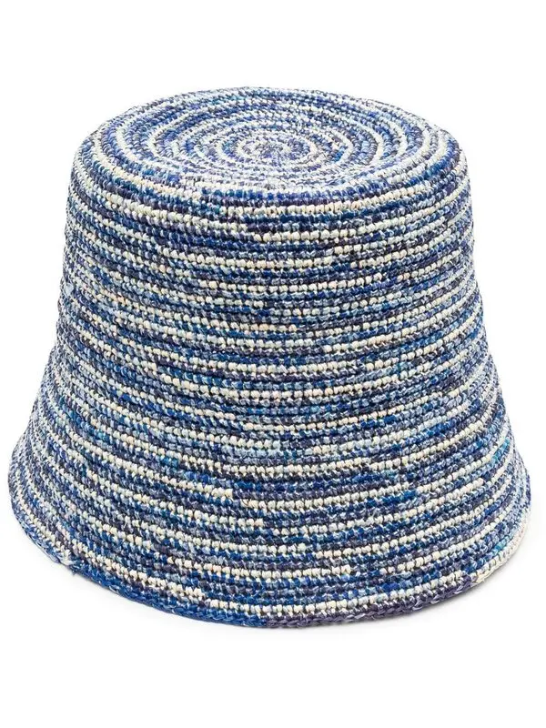 SENSI STUDIO Lampshade Raffia Bucket Hat - Blue