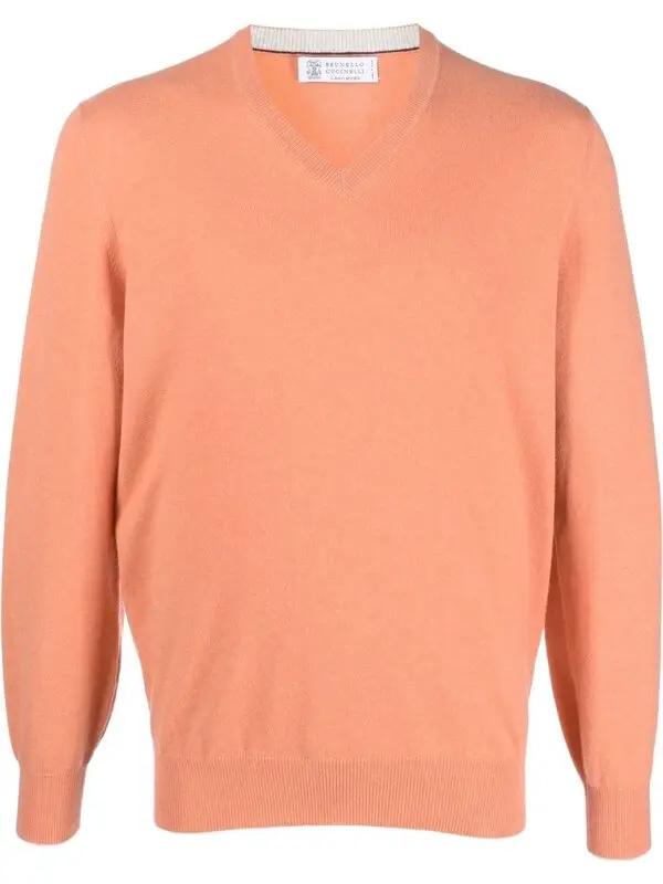 Brunello Cucinelli V-neck Cashmere Jumper - Orange