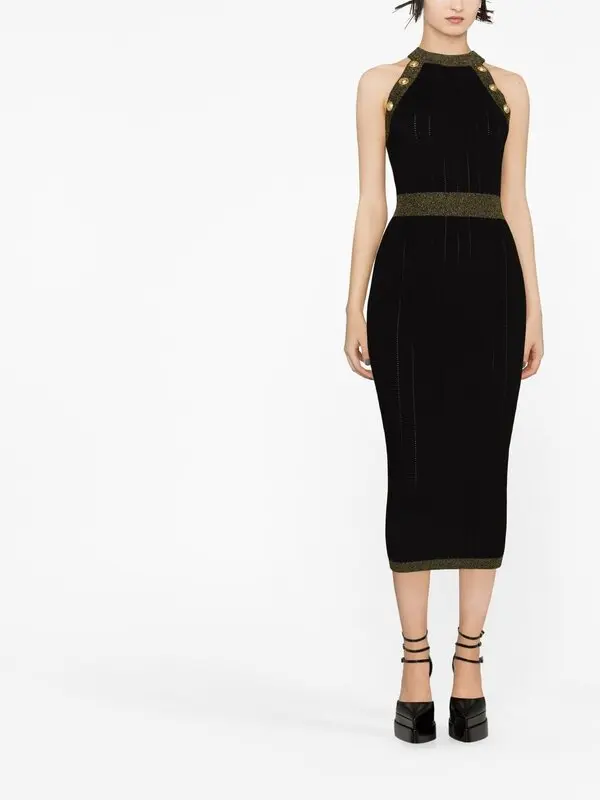 Balmain Button-detail Knitted Dress - Black