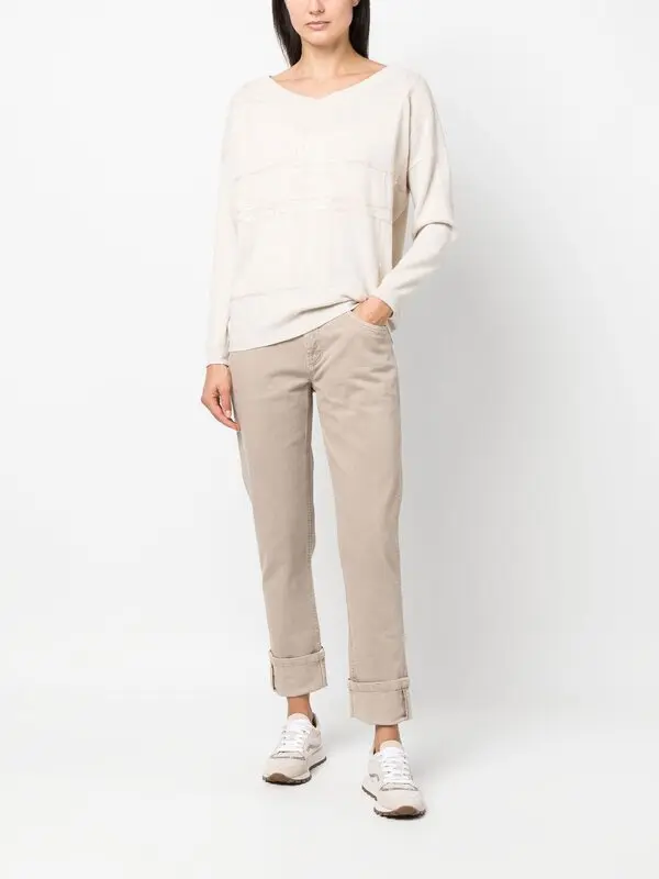 Brunello Cucinelli Light Beige Cotton Rolled Cuff Trousers