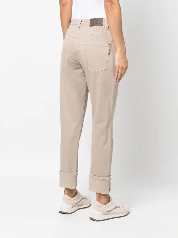 Brunello Cucinelli Light Beige Cotton Rolled Cuff Trousers