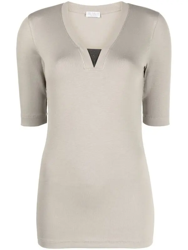Brunello Cucinelli V-neck Short Sleeve T-shirt - Green