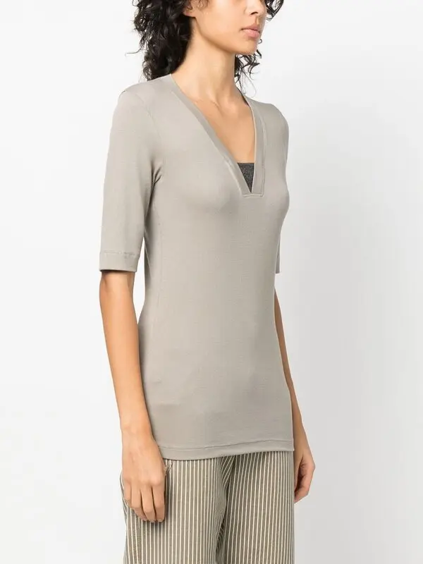 Brunello Cucinelli V-neck Short Sleeve T-shirt - Green
