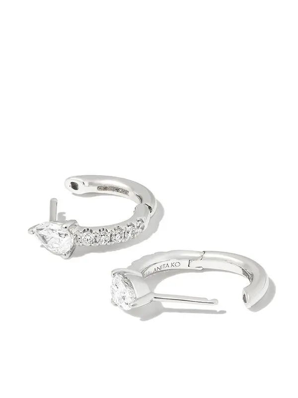 ANITA KO 18kt White Gold Diamond Hoop Earrings - Silver