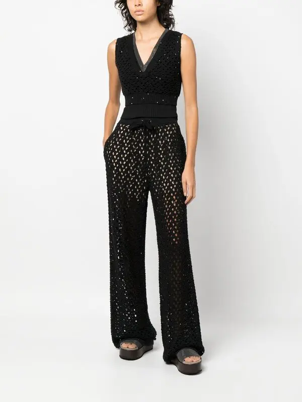 Brunello Cucinelli Open-knit Wide-leg Trousers