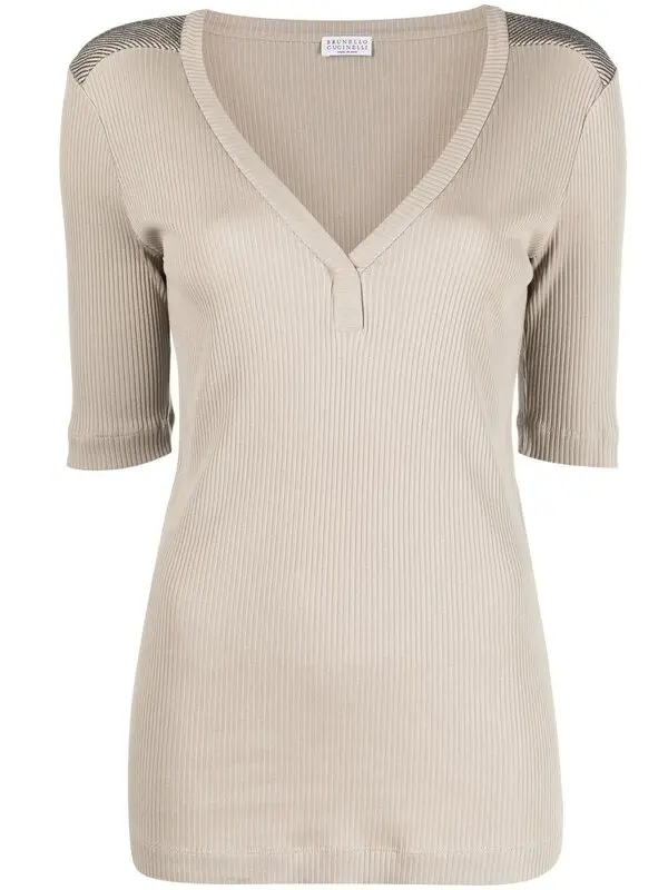Brunello Cucinelli Ribbed V-neck T-shirt