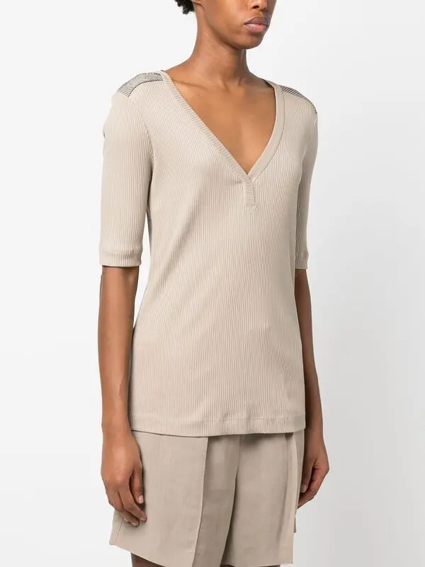 Brunello Cucinelli Ribbed V-neck T-shirt