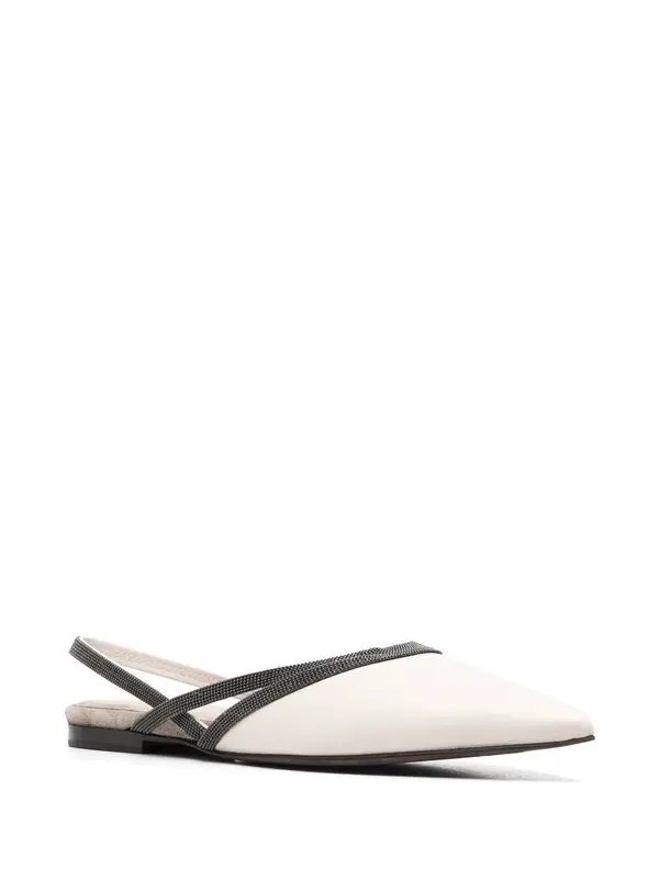 Brunello Cucinelli Calf Leather Crystal Embellished Slingback Shoes
