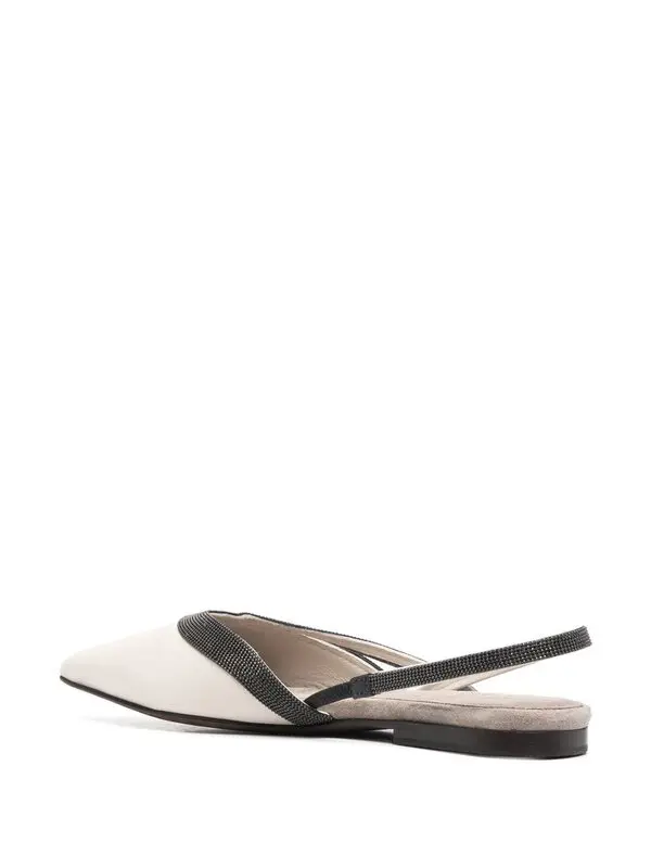Brunello Cucinelli Calf Leather Crystal Embellished Slingback Shoes