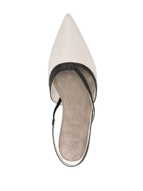 Brunello Cucinelli Calf Leather Crystal Embellished Slingback Shoes