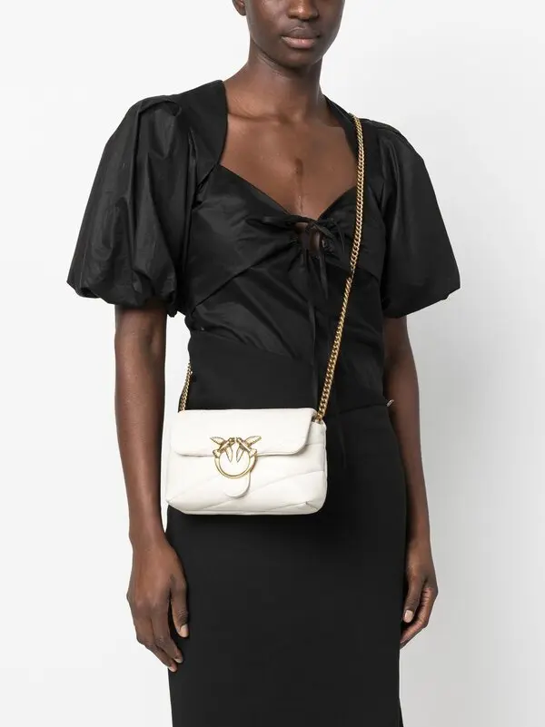 Pinko Love Baby Puff Leather Crossbody Bag - White