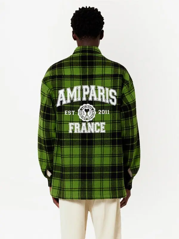Ami Logo-print Plaid Shirt