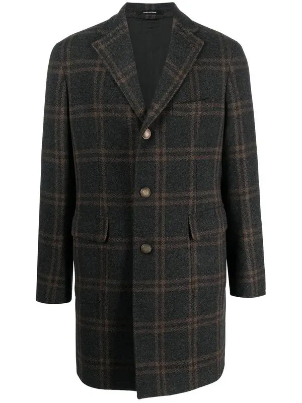 Tagliatore Checked Single-breasted Coat - Black