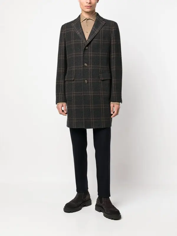 Tagliatore Checked Single-breasted Coat - Black
