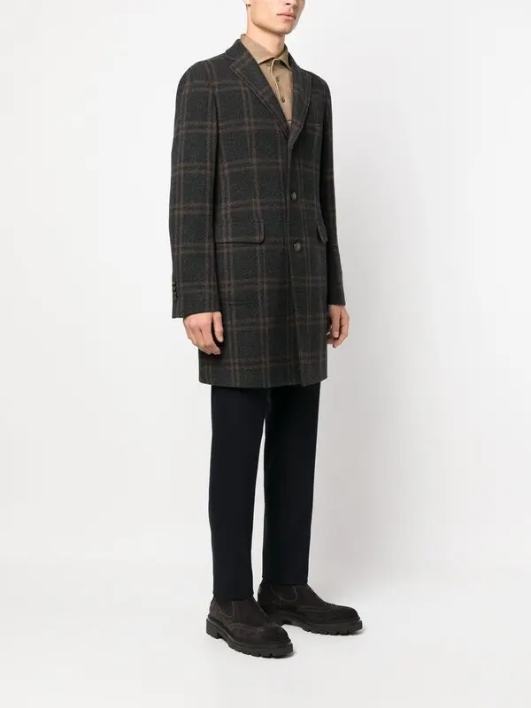 Tagliatore Checked Single-breasted Coat - Black