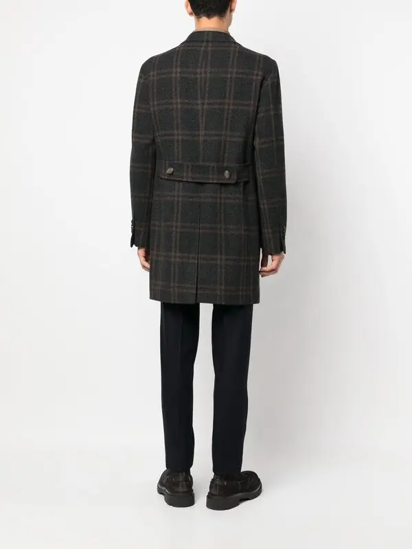 Tagliatore Checked Single-breasted Coat - Black