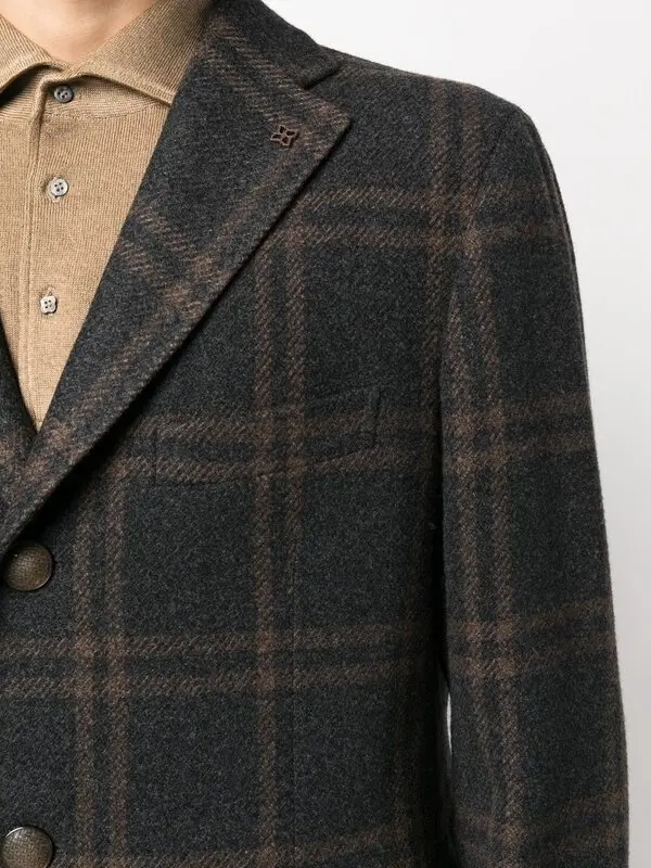 Tagliatore Checked Single-breasted Coat - Black