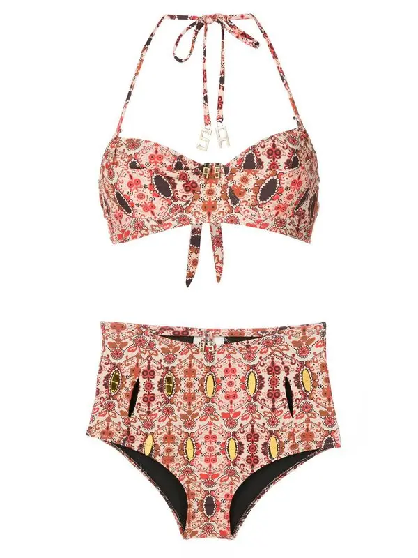 AMIR SLAMA Floral-print Halterneck Bikini - Red