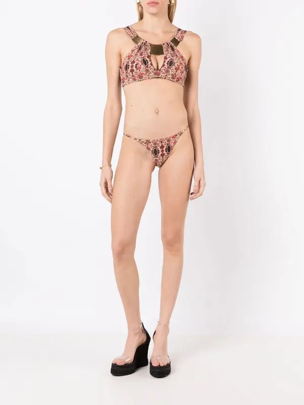 AMIR SLAMA Floral-print Cut-out Bikini