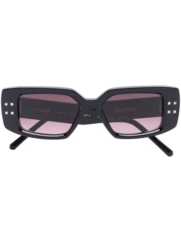 Valentino Garavani Rockstud Rectangle-frame Sunglasses - Black