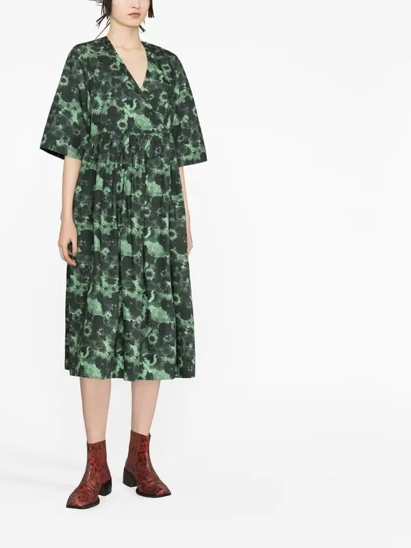 GANNI Organic Cotton V-neck Midi Dress