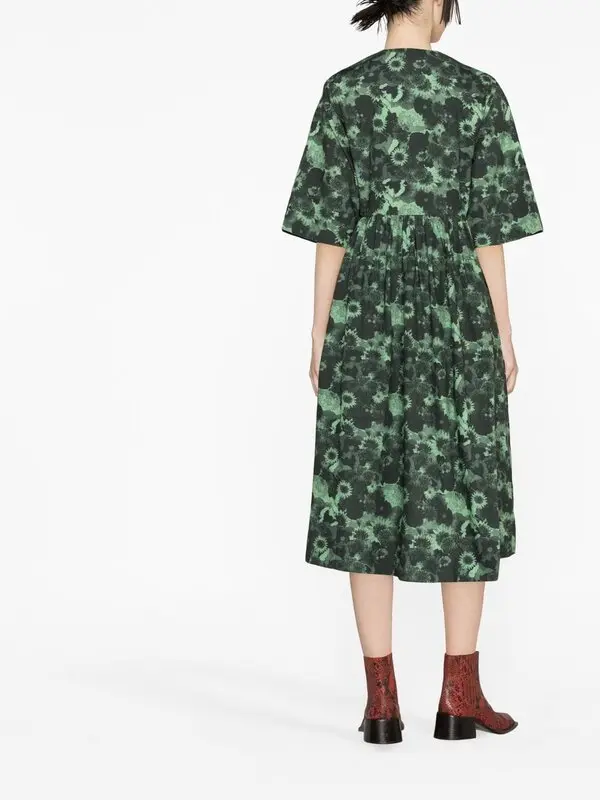 GANNI Organic Cotton V-neck Midi Dress