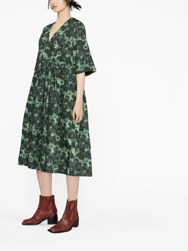GANNI Organic Cotton V-neck Midi Dress