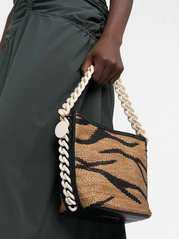 Stella McCartney Tiger Jacquard Raffia Bucket Bag - Neutrals