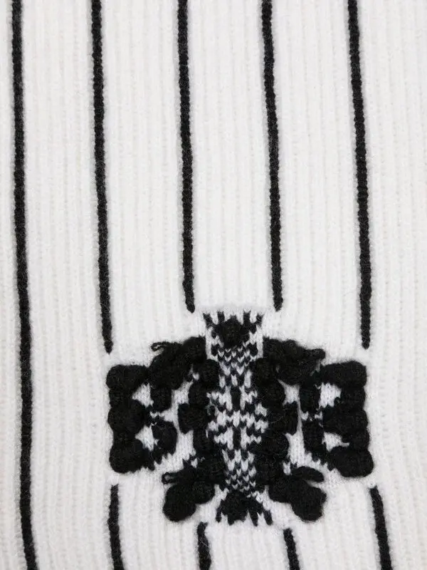 BARRIE Stripe-print Crest-detail Scarf - White