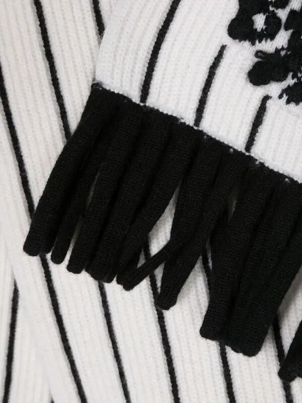 BARRIE Stripe-print Crest-detail Scarf - White